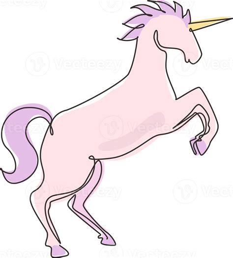 Continuous One Line Drawing Unicorn Lift Two Front Legs Black Jumping