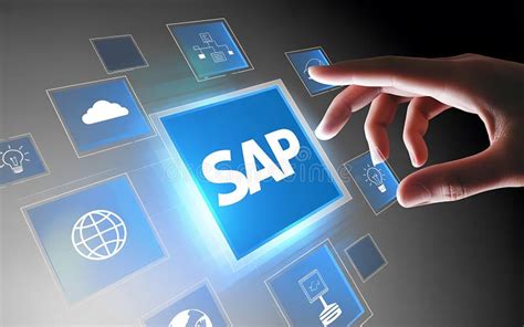 Hand Interacting With Sap Software Interface On Digital Screen Stock