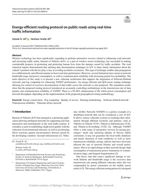 Pdf Energy Efficient Routing Protocol On Public Roads Using Real Time