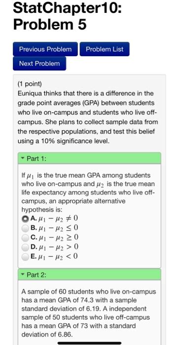 Solved Statchapter 10 Problem 5 Previous Problem Problem