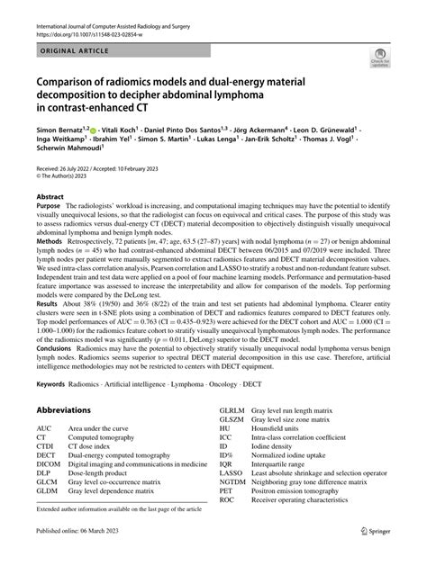 Pdf Comparison Of Radiomics Models And Dual Energy Material