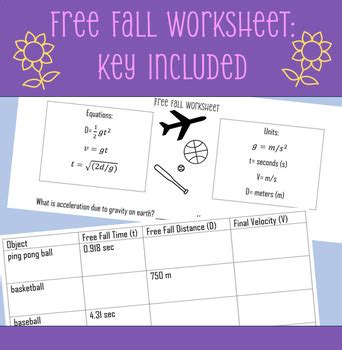 Free Fall Worksheet By MS HS Science Fun TPT