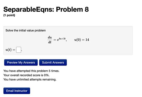 Solved Separableeqns Problem 8 1 Point Solve The Initial
