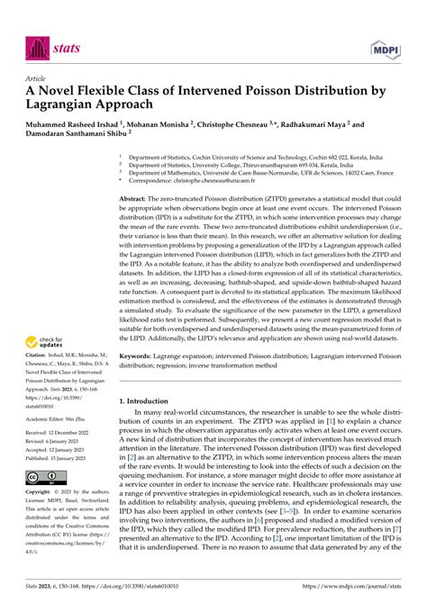 Pdf A Novel Flexible Class Of Intervened Poisson Distribution By Lagrangian Approach