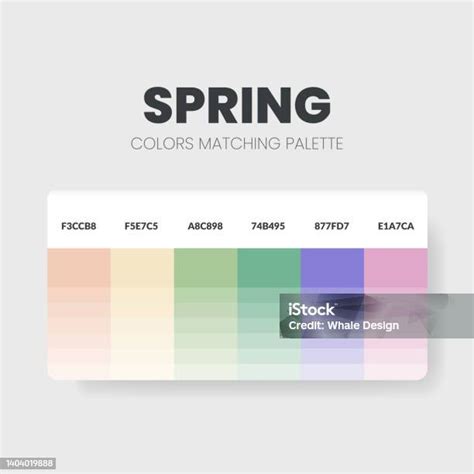 스프링 톤 색상 팔레트 또는 색상 구성표는 올해 트렌드 조합 및 팔레트 가이드이며 Rgb 또는 Hex의 테이블 색상 음영입니다 봄 패션 가정 또는 인테리어 디자인을 위한