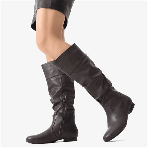 Burudani Womens Wide Calf Faux Fur Slouchy Low Heel Side Zip Knee High