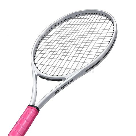 Tennis Racket With A Sleek Design Featuring A Silver Frame And A Pink Grip The Strings Stock