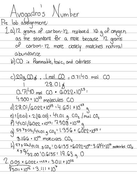 Pre Lab Avogadro S Number Chem Studocu