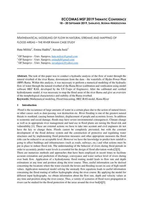 Pdf Mathematical Modeling Of Flow In Natural Streams And Mapping Of Flood Areas The River