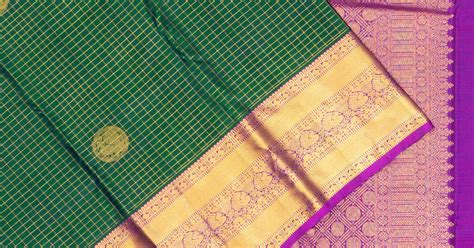 Classic Kanchipuram Silk Checks Bottel Green Saree Kankatala