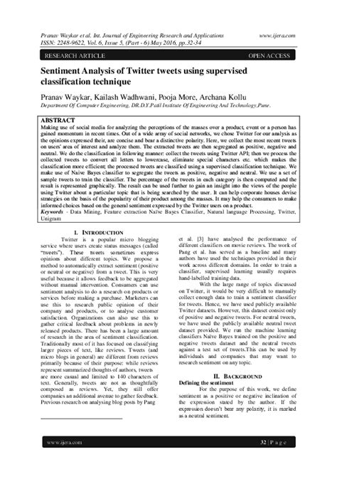Pdf Sentiment Analysis Of Twitter Tweets Using Supervised