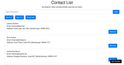 Contact List React Codesandbox
