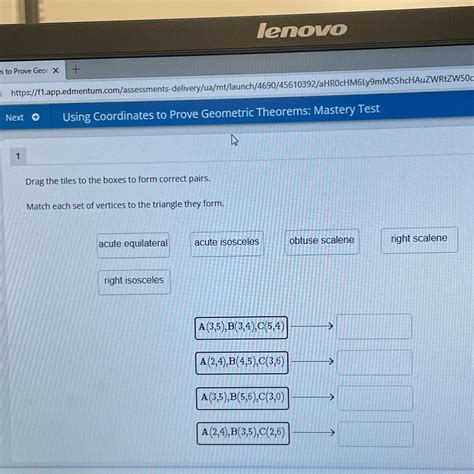 Drag The Tiles To The Boxes To Form Correct Pairs Match Each Set Of Vertices To The Triangle