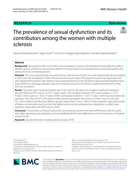 Pdf The Prevalence Of Sexual Dysfunction And Its Contributors Among The Women With Multiple