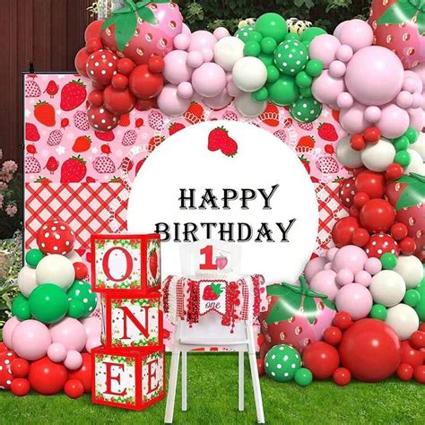 Strawberry Balloon Arch Kit Strawberry Party Decorations With Red Polka Dot Strawberry Balloons