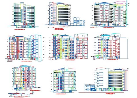 Elevation And Section Detail Of High Story Building Structure 2d View Autocad File Car Ramps