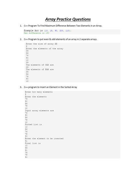 Array Practice Questions Pdf Permutation Computer Data