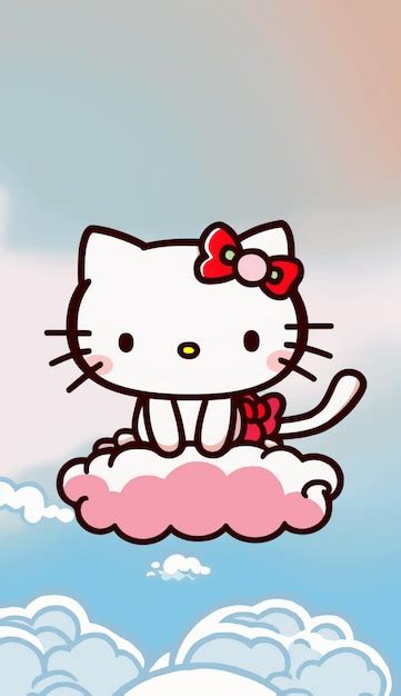 Premium Ai Image Hello Kitty Sitting On A Cloud With A Bow On Her Head Generative Ai