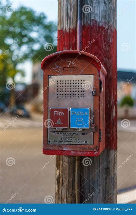 Emergency Reporting System Box To Notify The Police And Fire Department N Old Wooden Pole