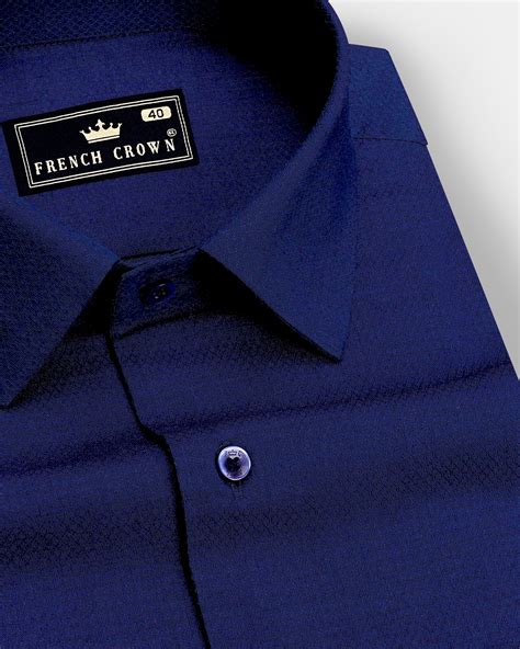 Azzuro Downriver Blue Textured Formal Premium Cotton Shirt For Men