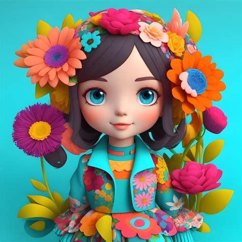Premium Ai Image A Photo Of 3d Cute Modern Girl Floral Using Vibrant