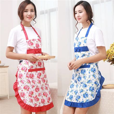Fashion Kitchen Apron For Women Bib Cooking Apron Waterproof Flower