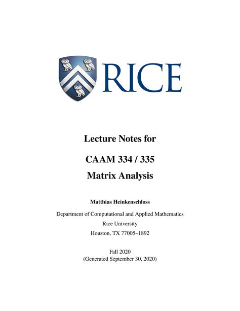 Caam335notes Lecture Notes 1 3 Lecture Notes For Caam 334 335