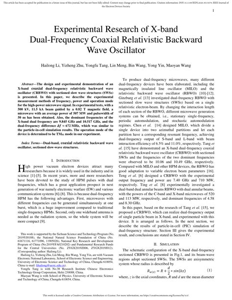 Pdf Experimental Research Of X Band Dual Frequency Coaxial Relativistic Backward Wave Oscillator