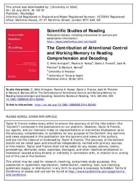 Pdf The Contribution Of Attentional Control And Working Memory To Reading Comprehension And