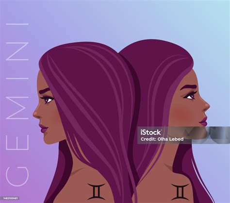 조디악 기호 쌍둥이자리의 벡터 그림입니다 아름다운 소녀로서의 점성술 기호의 그림 쌍둥이에 대한 스톡 벡터 아트 및 기타 이미지