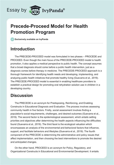 Precede Proceed Model For Health Promotion Program 905 Words Essay Example