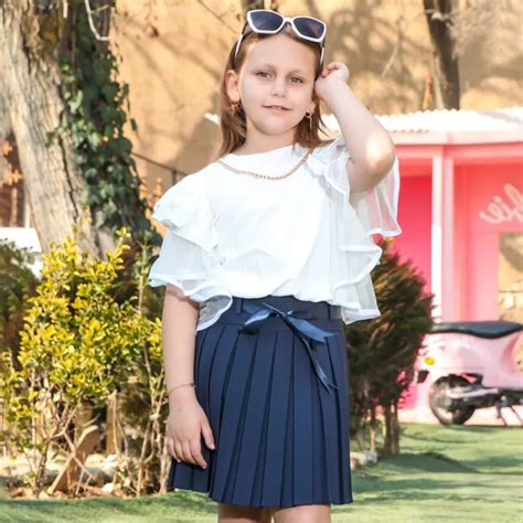 دامن سرمه ای دخترانه بچه گانه پلیسه مجلسی کوتاه خرید قیمت