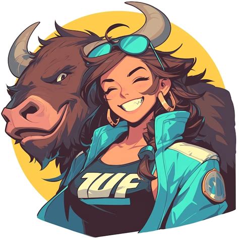 Premium Vector A Buffalo Girl Does Blokarting In Cartoon Style