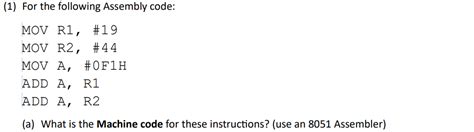 Solved 1 For The Following Assembly Code A What Is The