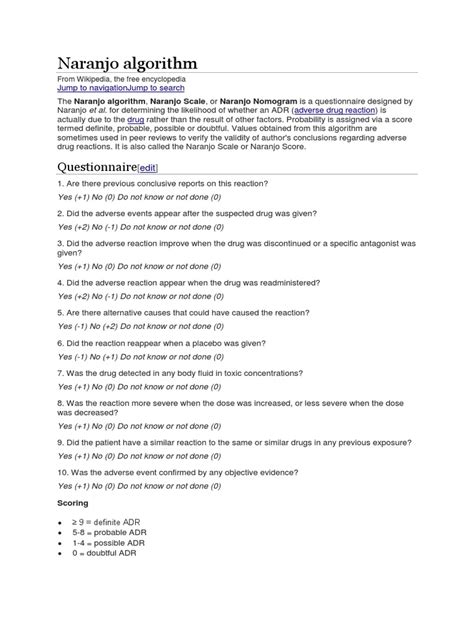 Naranjo Algorithm Questionnaire Pdf Wellness
