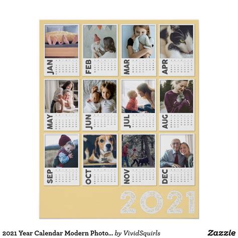 2021 Year Calendar Modern Photo Collage Poster Zazzle Custom Photo