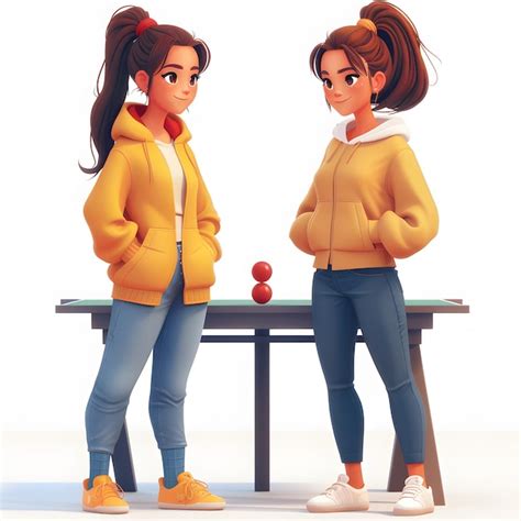 Happy Girl Friends Playing Ping Pong Table Tennis Having Fun Together