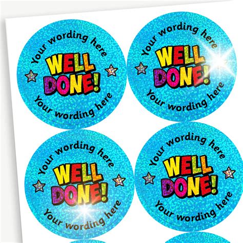 Personalised Holographic Well Done Stickers 37mm X 35