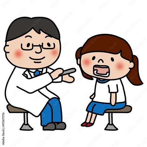 学校の健康診断で女の子の喉を診るお医者さん Stock Illustration Adobe Stock