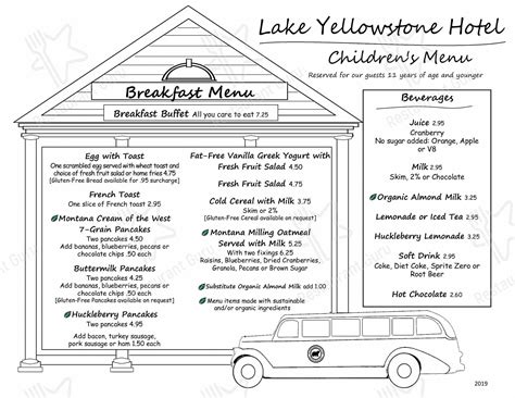 Menu At Lake Yellowstone Hotel Dining Room Restaurant Usa 236