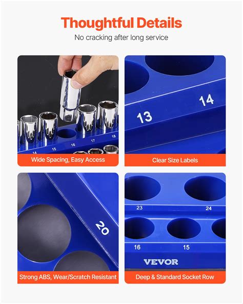 Magnetic Socket Organizer Set 8pcs Socket Trays Blue And Red For Metric