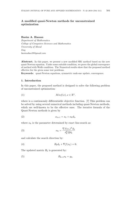 Pdf A Modified Quasi Newton Methods For Unconstrained Optimization