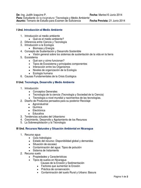 Temario Examen De Suficiencia Pdf Ecología Contaminación