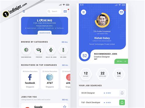 job seeker mobile app ui kit design in adobe xd indiater
