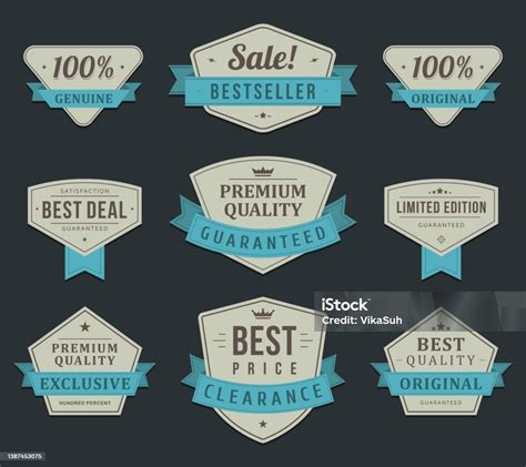 독점 쇼핑 벡터 스티커 엘리트 고객을위한 블루 리본 한정판프리미엄 빈티지 세일 리본에 대한 스톡 벡터 아트 및 기타 이미지