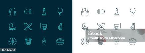 라인 라켓 스톱워치 농구 백보드 스마트 하트 교차 야구 방망이 체스 줄넘기 및 덤벨 아이콘을 설정합니다 벡터 가방에 대한 스톡 벡터 아트 및 기타 이미지 Istock