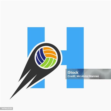 움직이는 배구 공 아이콘이 있는 문자 H 배구 개념입니다 배구 스포츠 유형 템플릿 Championship에 대한 스톡 벡터 아트