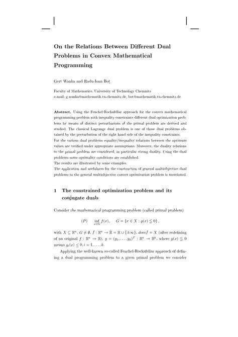 Pdf On The Relations Between Different Dual Problems In Convex Mathematical Programming