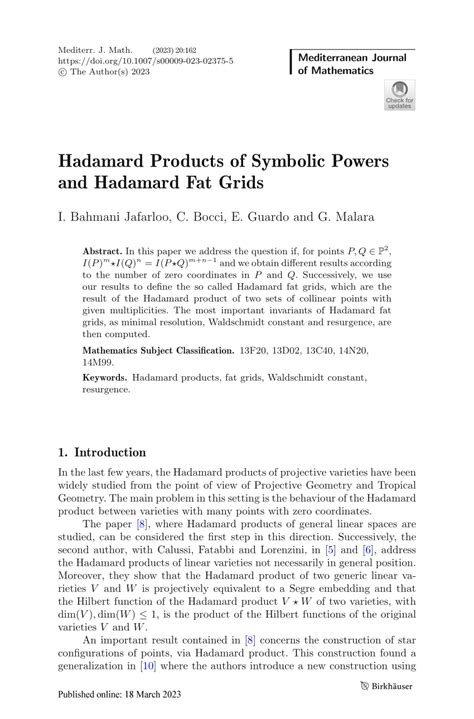 Pdf Hadamard Products Of Symbolic Powers And Hadamard Fat Grids