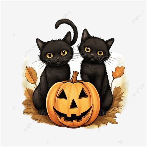 검은 고양이 그림 해피 할로윈 호박과 검은 고양이 그림 고양이 만화 만화 카드 Png 일러스트 및 이미지 에 대한 무료 다운로드 Pngtree